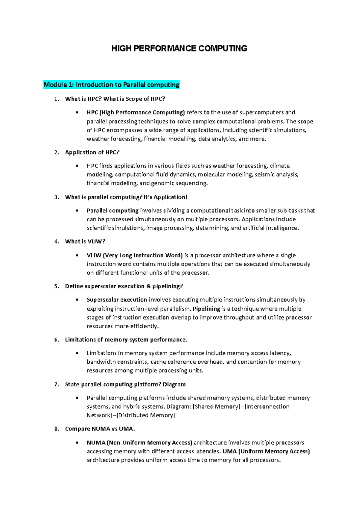 HIGH Performance Computing - HIGH PERFORMANCE COMPUTING Module 1 ...
