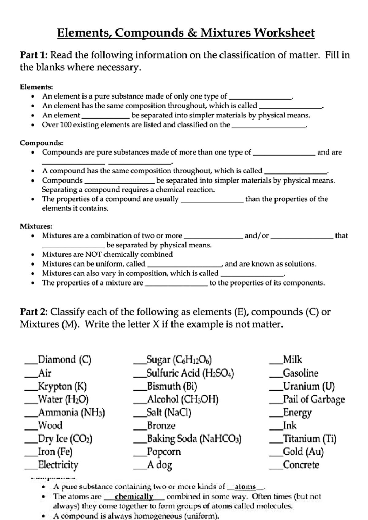 02 - Element Compounds and Mixtures I - Studocu