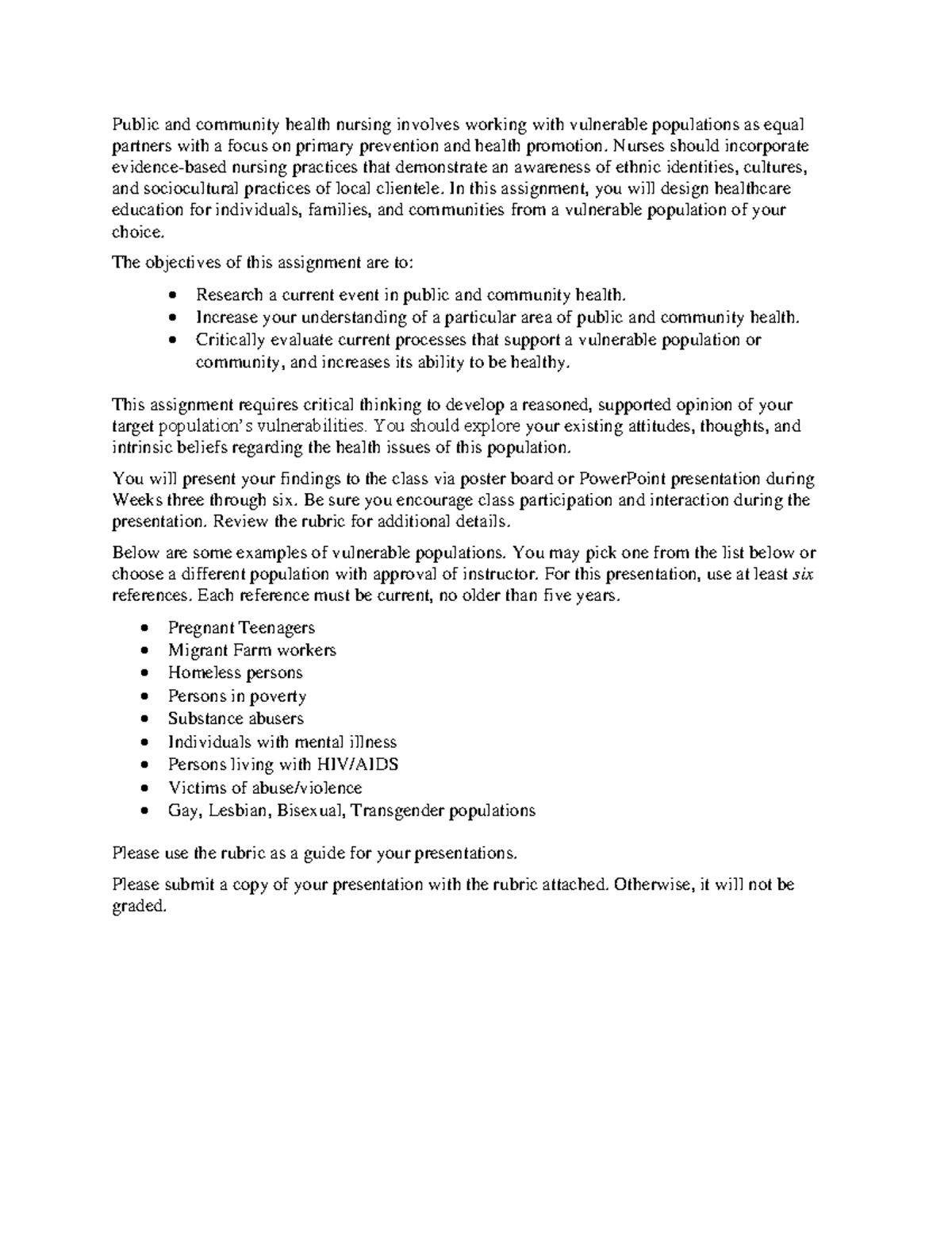 NURS 340Vulnerable Population Assignment Rev - Public and community ...