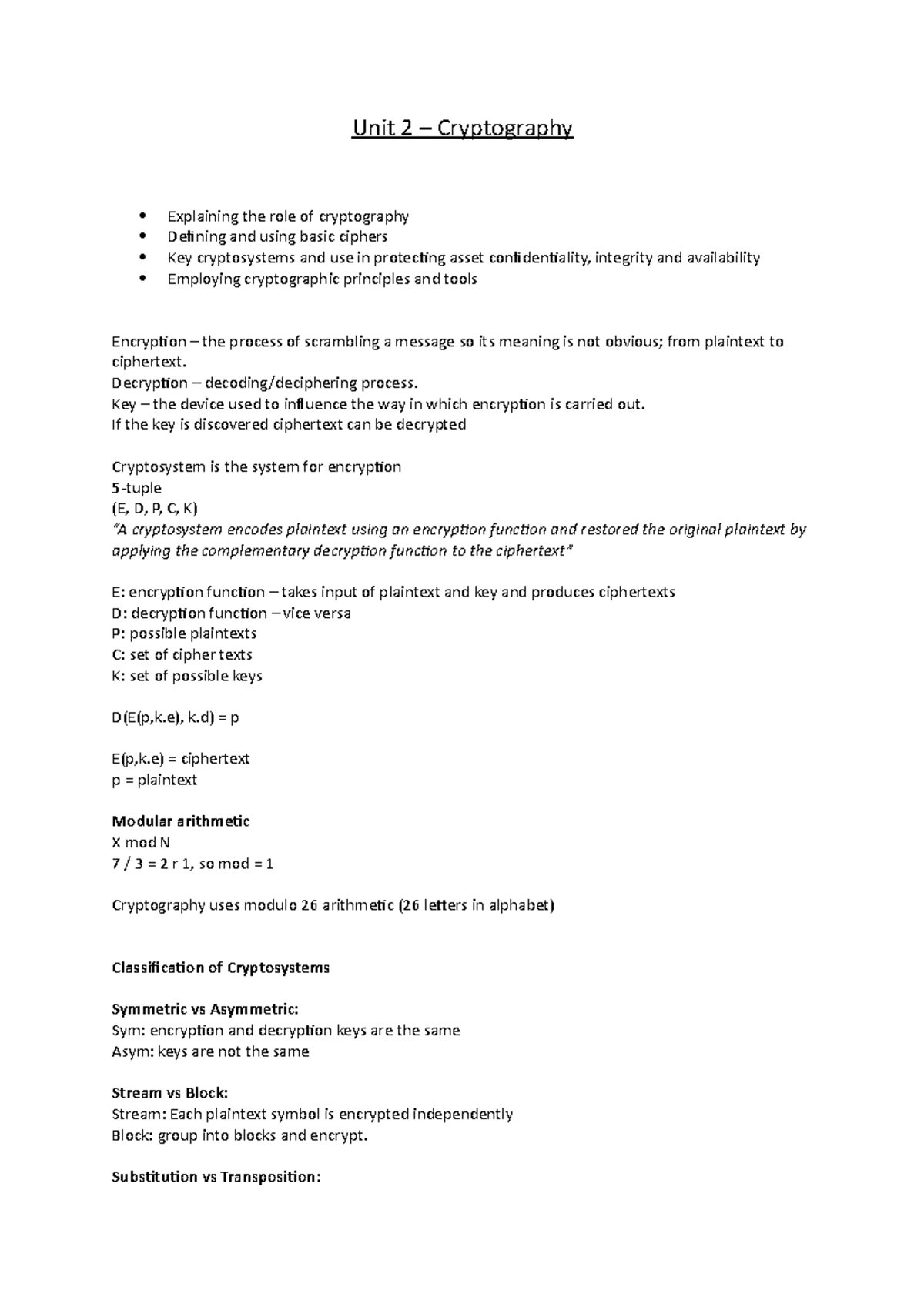 Unit 2 - Crypotography - Lecture notes 2 - Unit 2 – Cryptography ...
