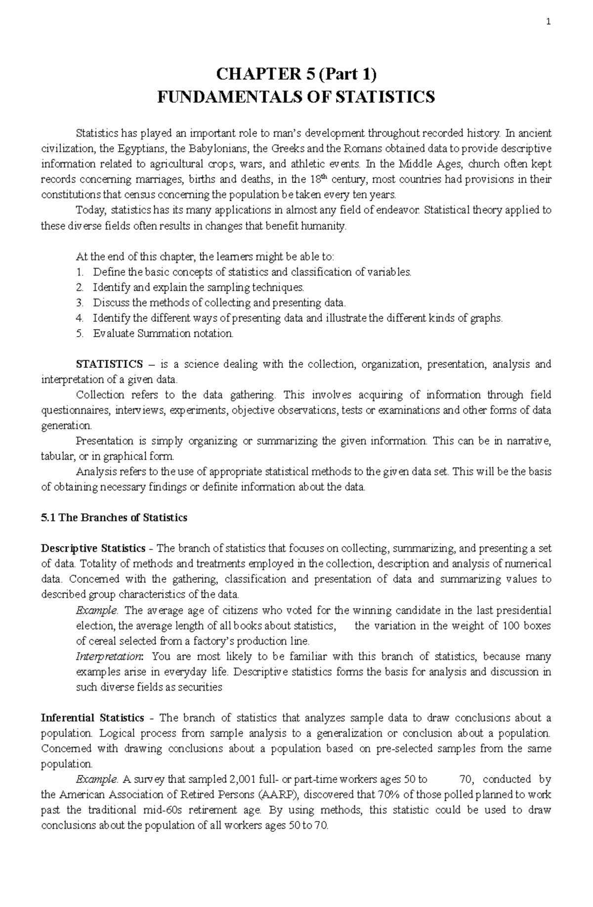 1. Nature OF Statistics copy - CHAPTER 5 (Part 1) FUNDAMENTALS OF ...
