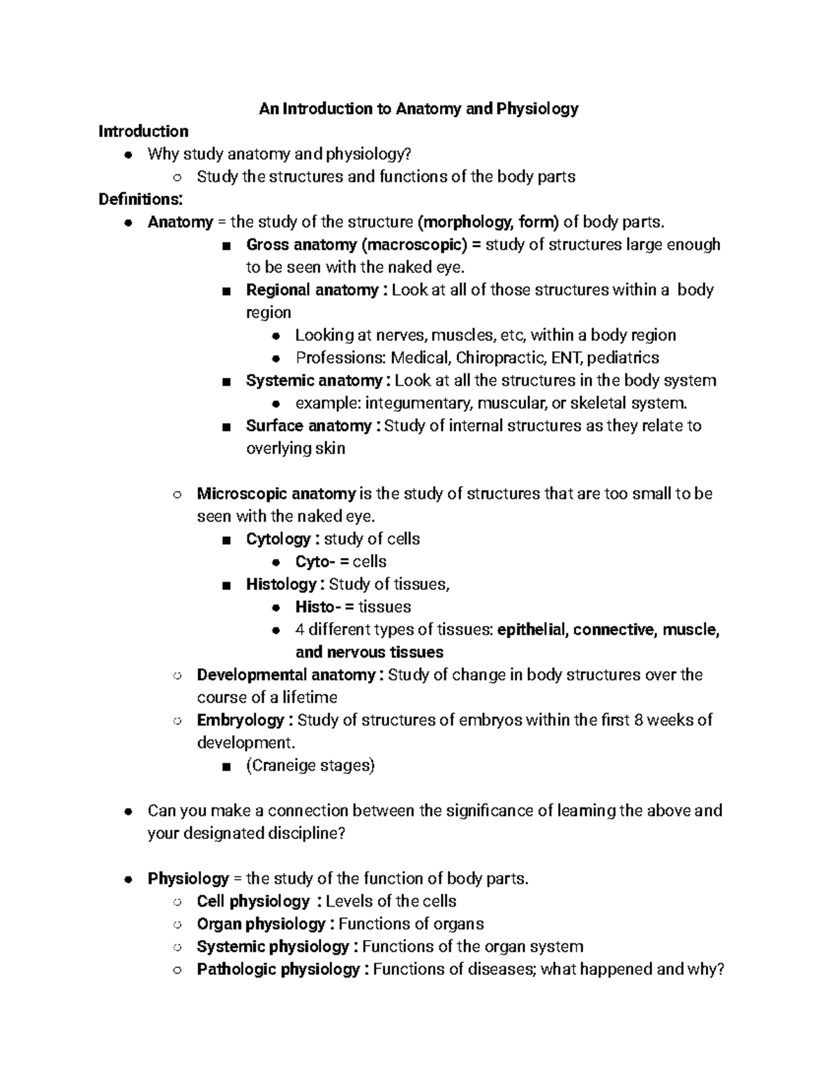 Lecture 1 An Introduction to Anatomy and Physiology - An Introduction ...