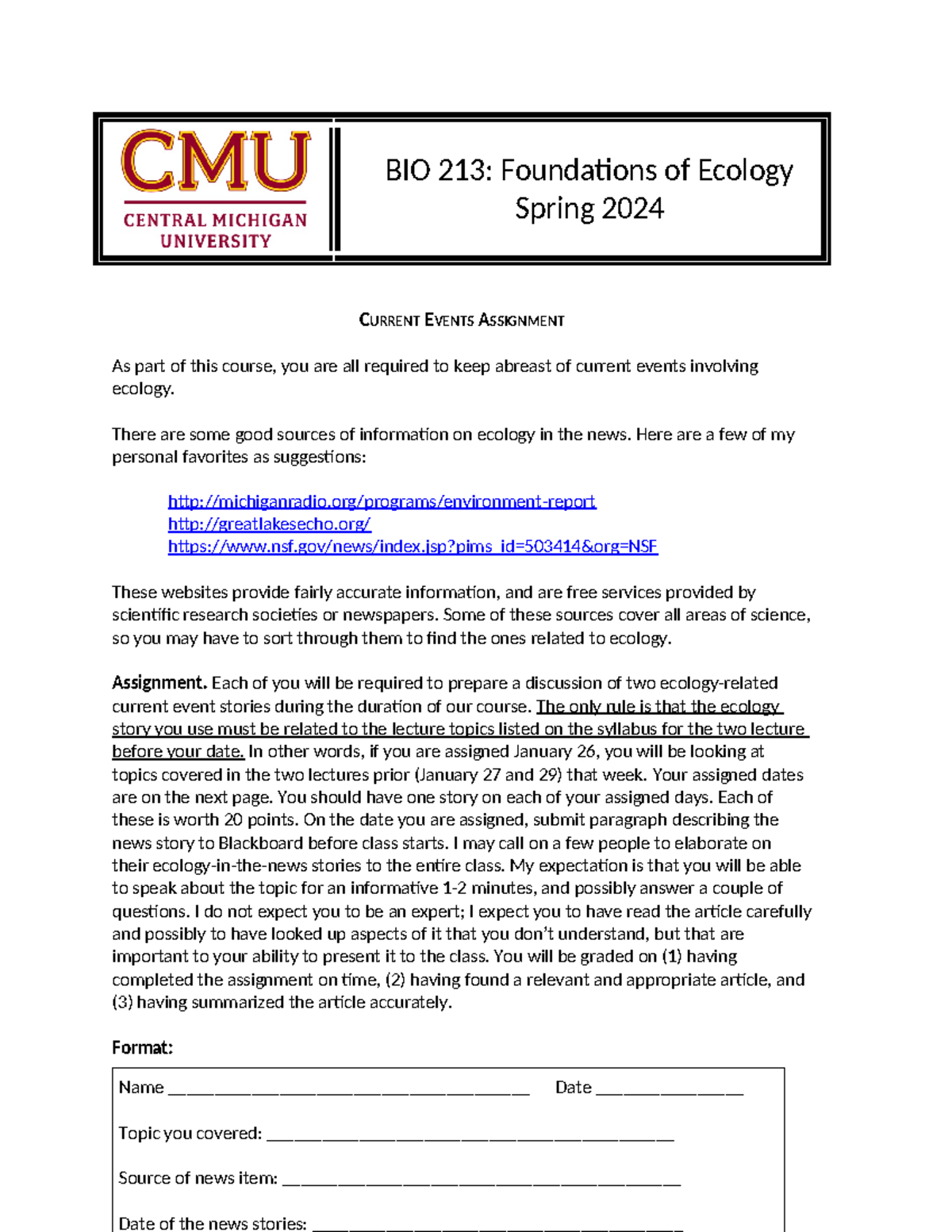 BIO213 Current Events Assignment - BIO 213: Foundations of Ecology ...