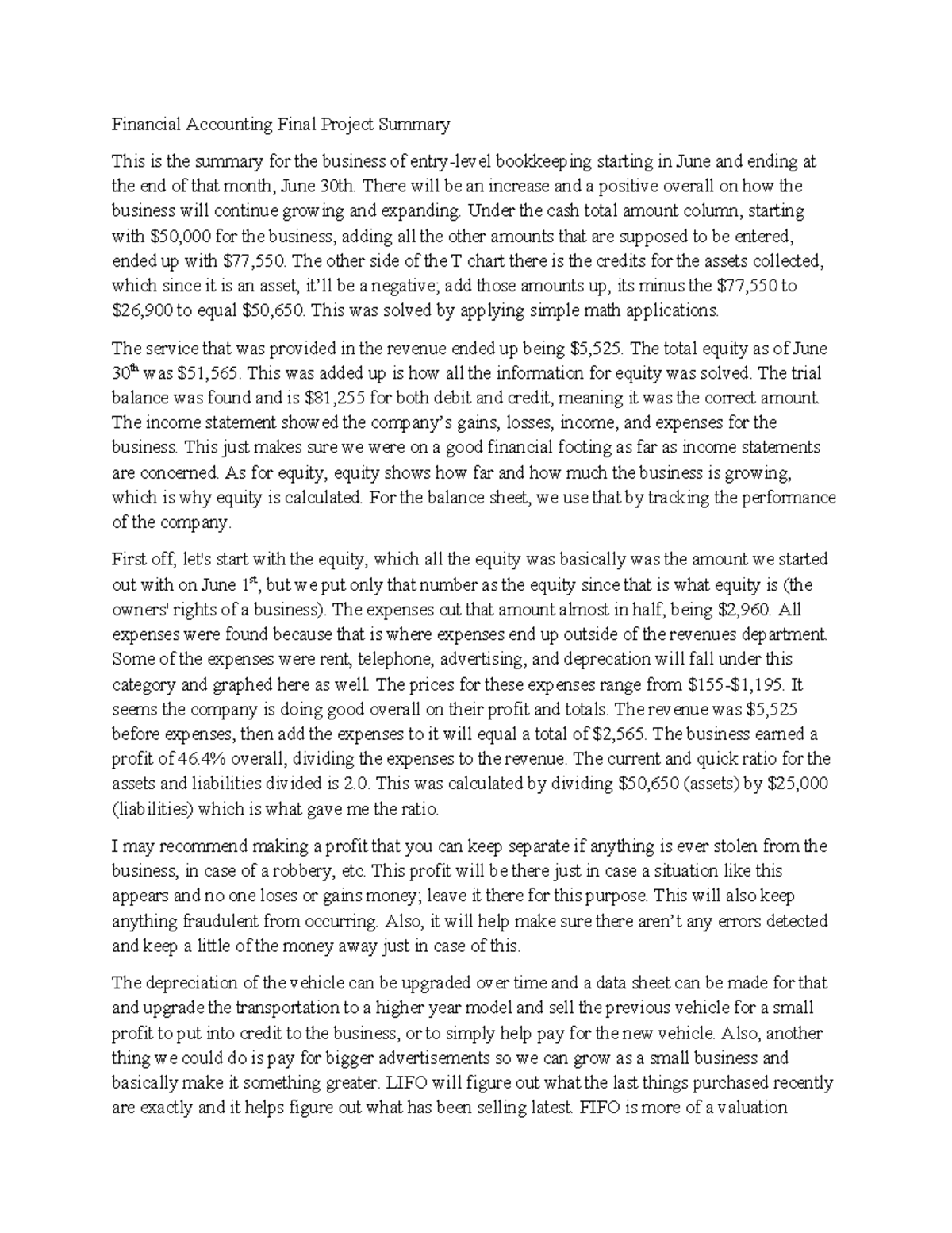 Financial Accounting Final Project Summary - There will be an increase ...