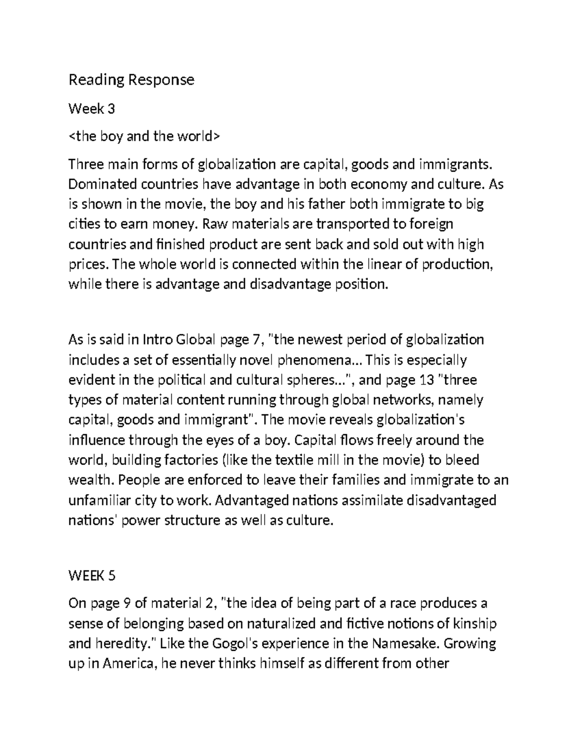 Reading Response - essay - Reading Response Week 3 Three main forms of ...