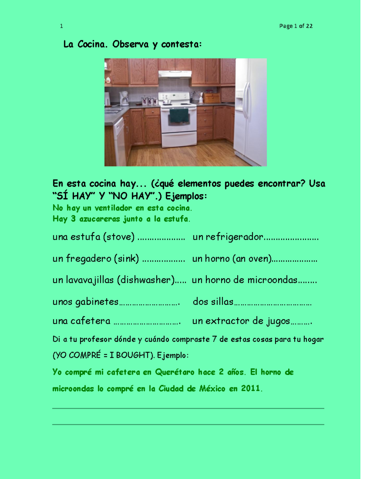 Quiero Aprender Español PT 2 March 2017 - 1 Page 1 of 22 La Cocina ...