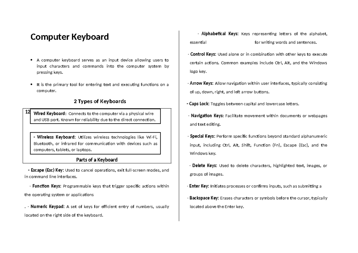 Computer Keyboard - nothing na - Computer Keyboard A computer keyboard serves as an input device ...