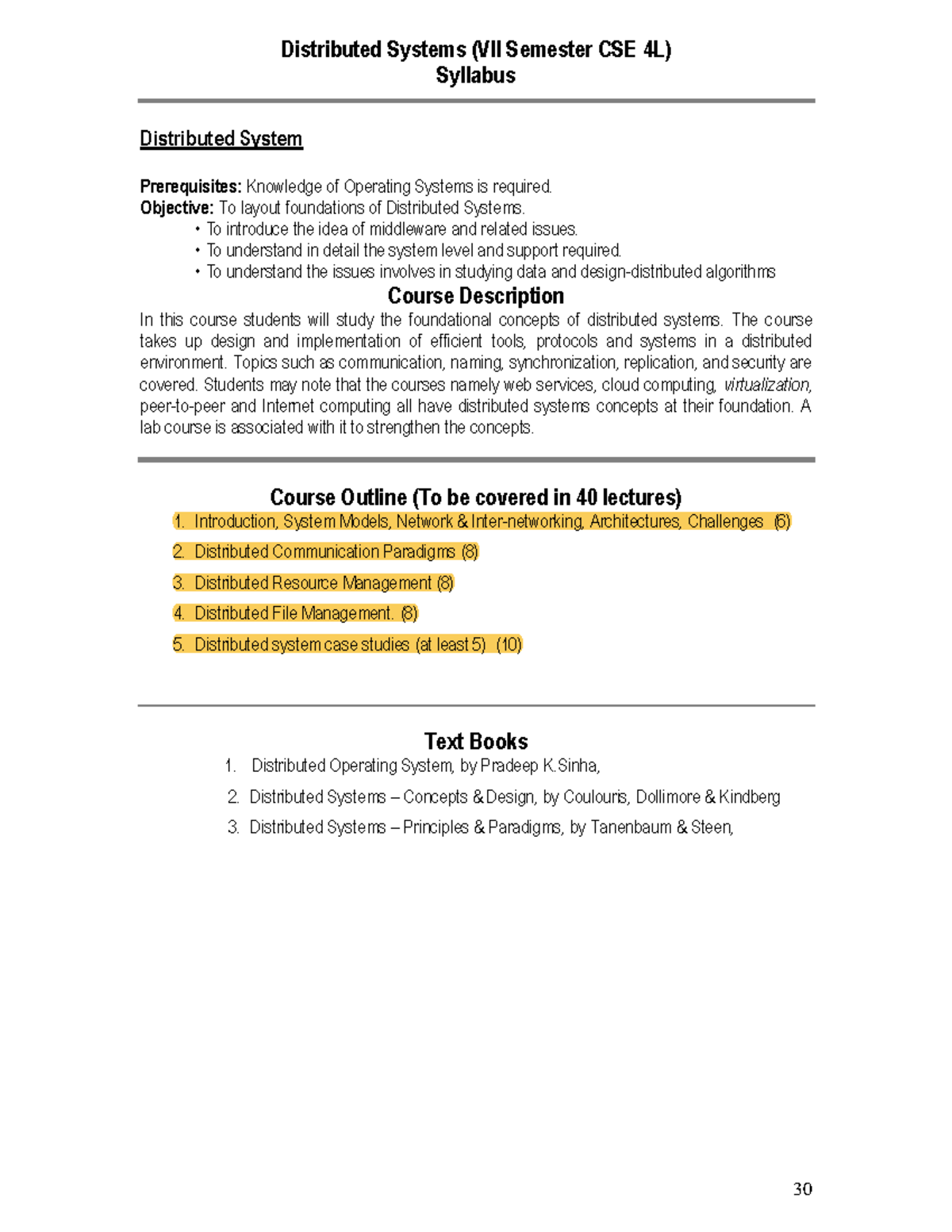 Curriculum - Distributed Systems (VII Semester CSE 4L) Syllabus ...