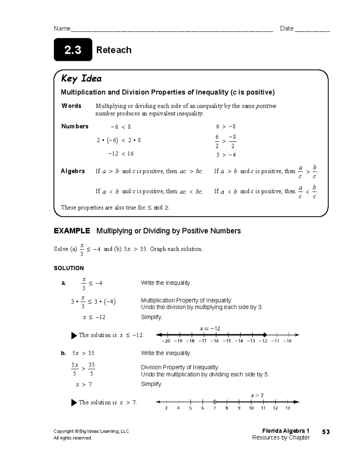 algebra 1 lalalalalal - Copyright © Big Ideas Learning, LLC Florida ...