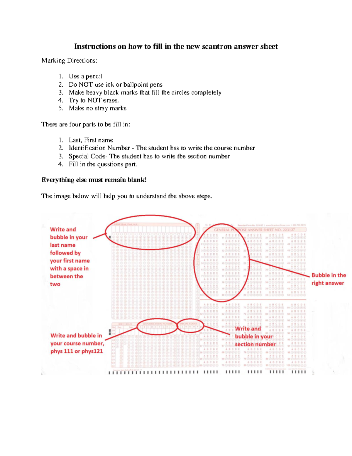 Instructions on how to fill in the new scantron answer sheet-1 - Make ...