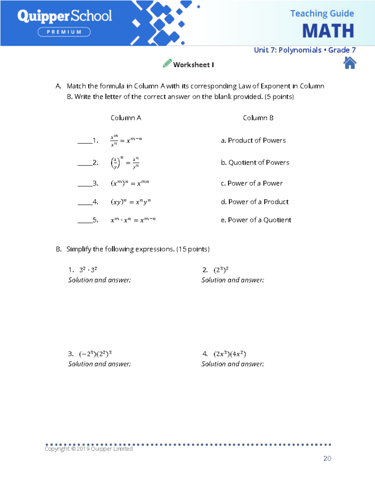 WS - Laws of Exponents - The Worksheet is all about the Laws of ...