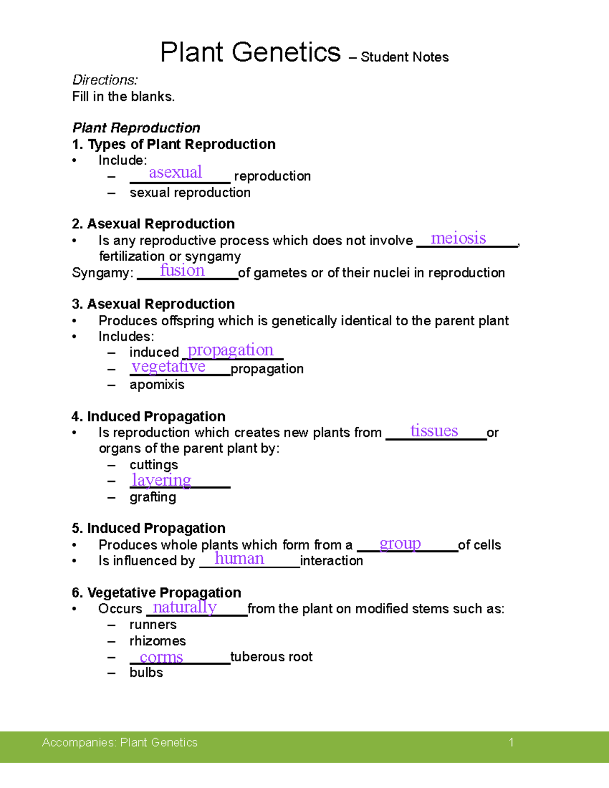 Kami Export - Student Notes -Plant Genetics-1 - Directions: Fill in the ...