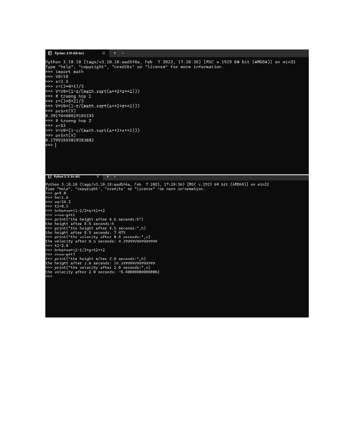 BT T1 - okkk - Python 3 X Python 3.10 Feb 7 2023, 17:20:36) v 64 bit on ...