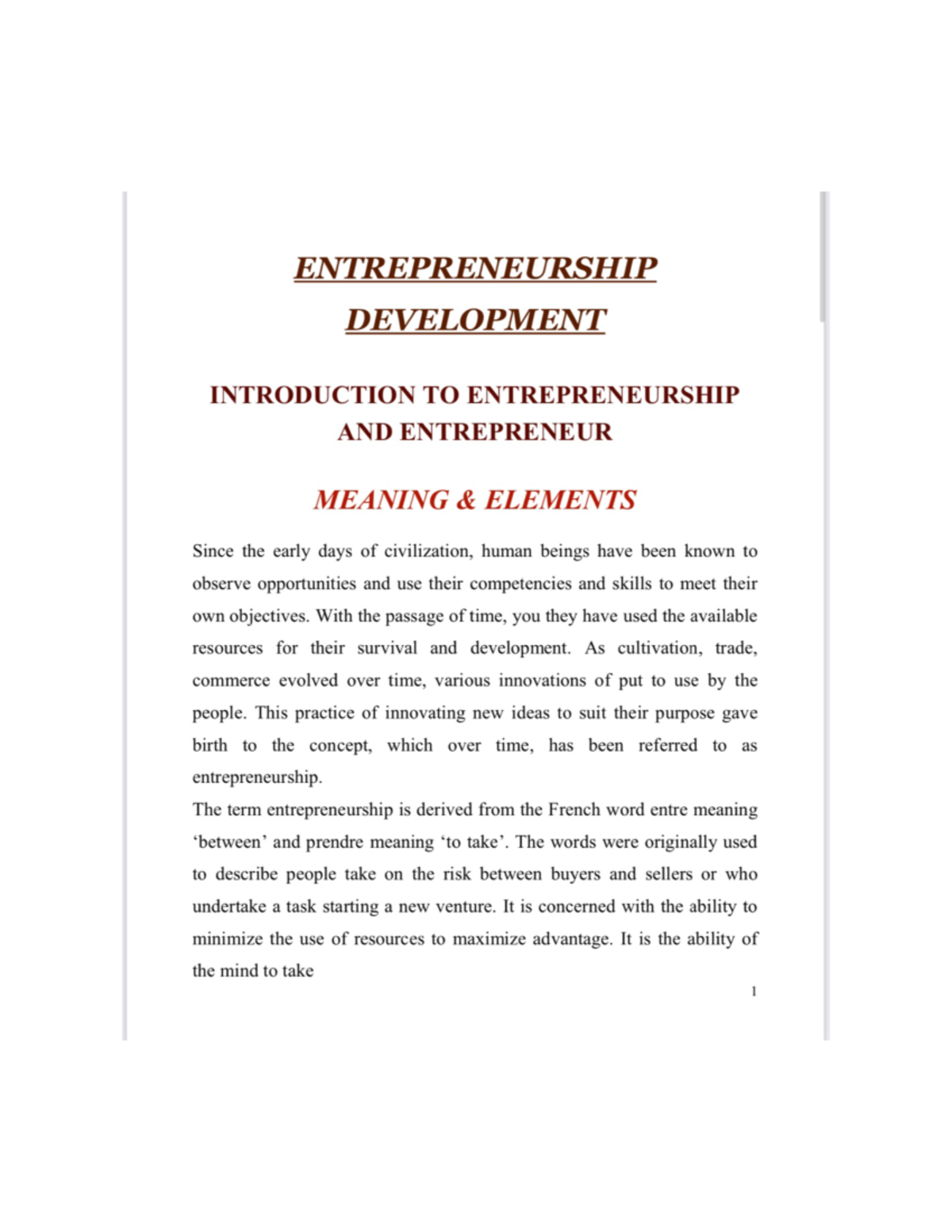 Meaning and elements - Entrepreneurship Development - Studocu