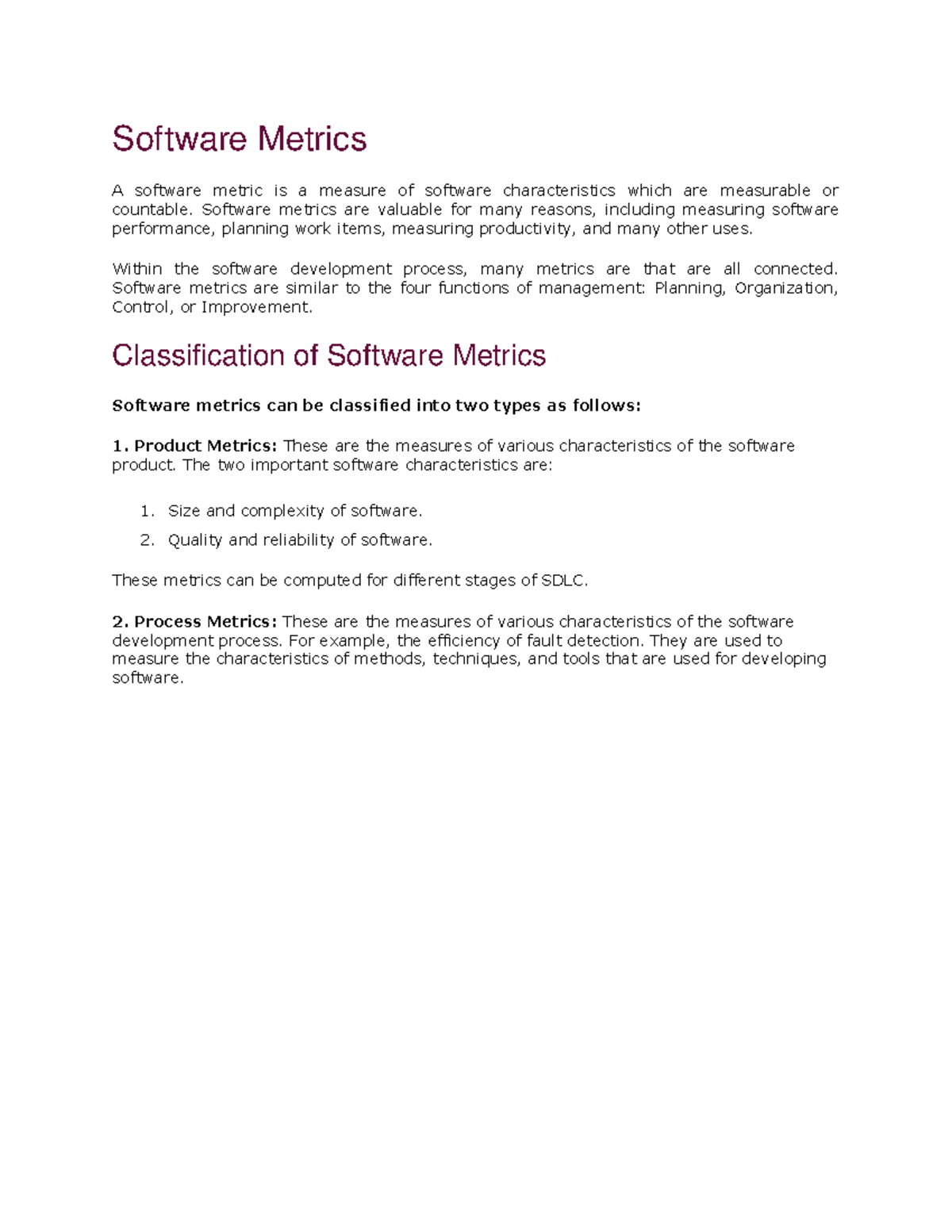 Lecture 11 Software Metrics - Software Metrics A software metric is a ...