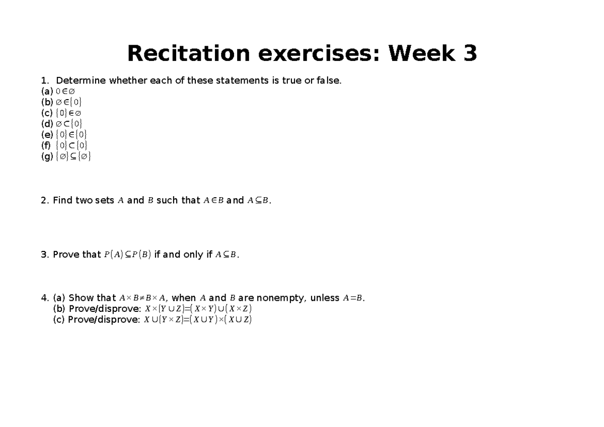 Recitation Week 3 - Recitation exercises: Week 3 1. Determine whether ...