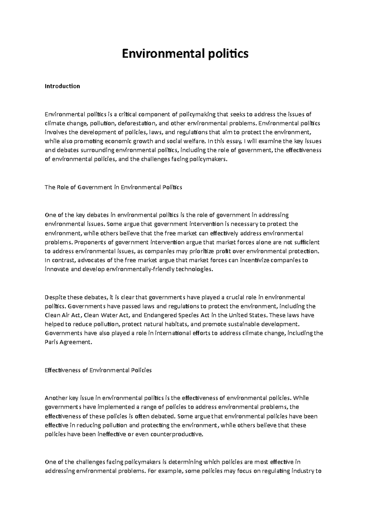 Environmental%20politics%20 Essay - Environmental politics Introduction ...