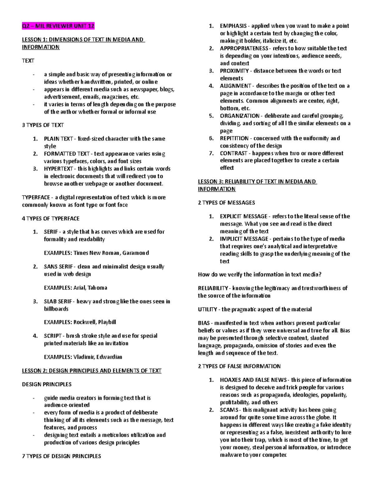 Q2-MIL- Reviewer - Notes - Q2 – MIL REVIEWER UNIT 12 LESSON 1 ...