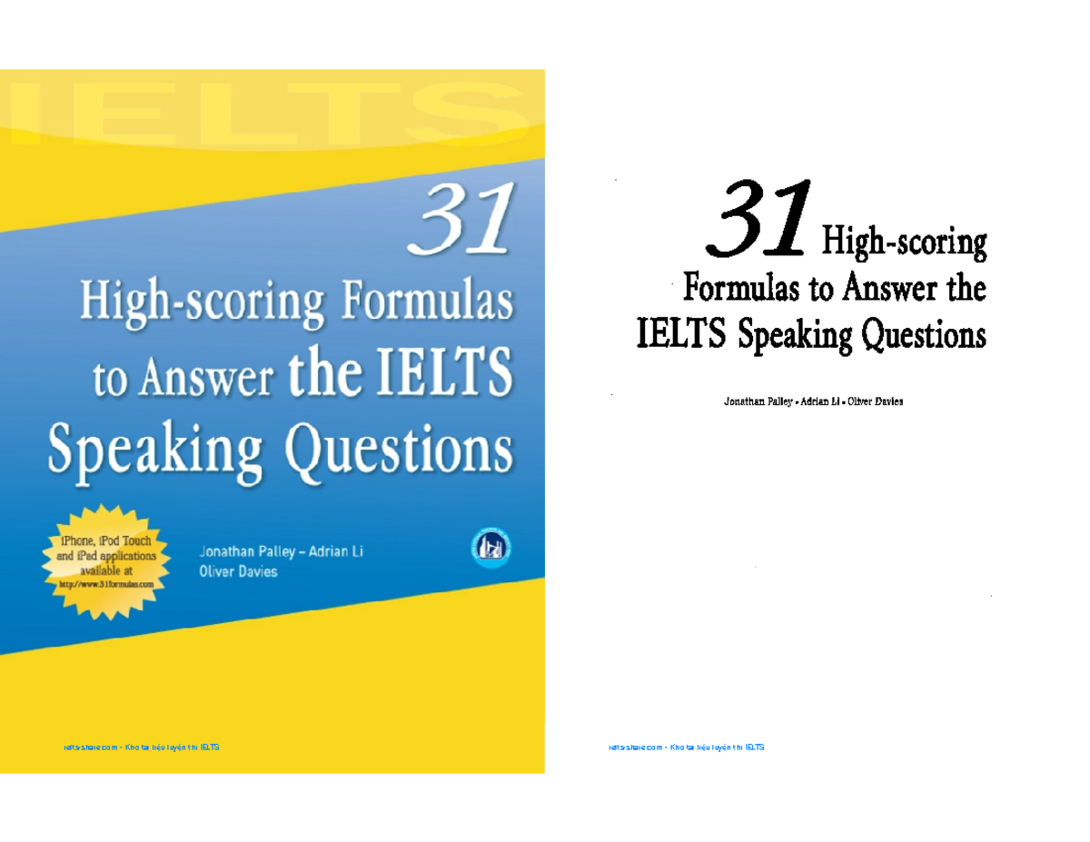 31 High-scoring Formulas to Answer - ielts speaking skill - Studocu