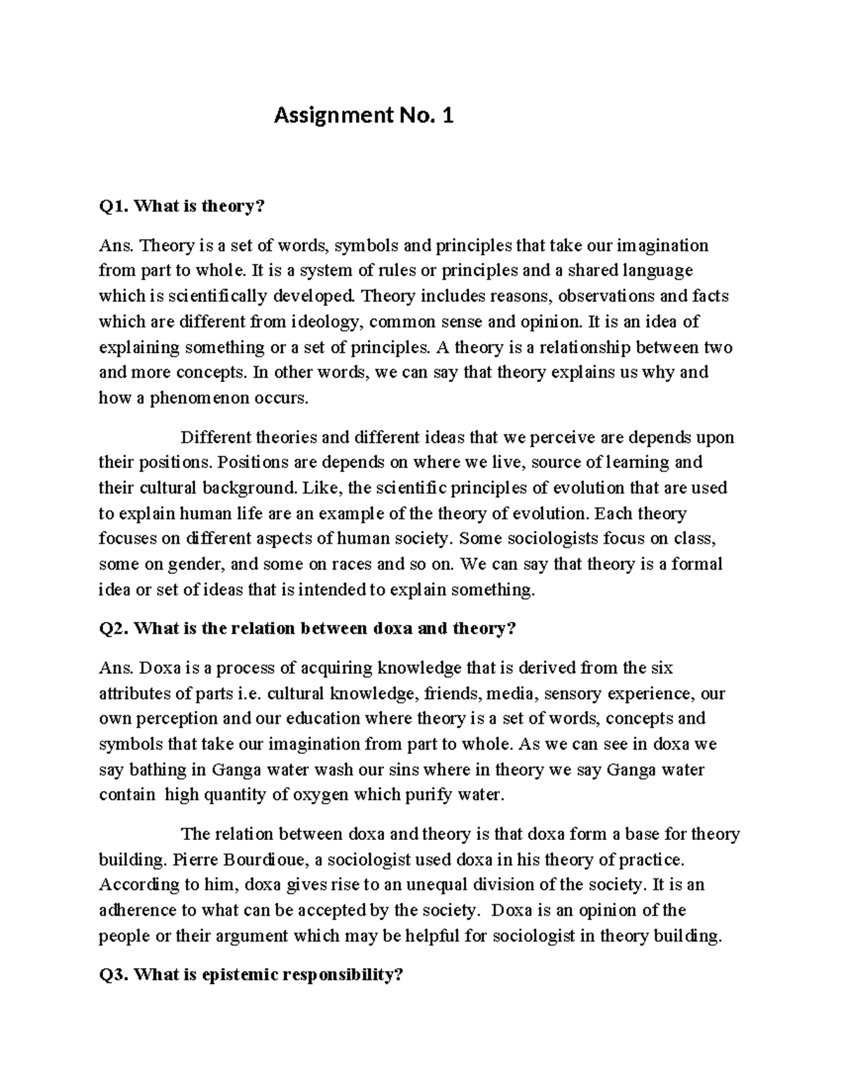 Assignment Sociology - Assignment No. 1 Q1. What is theory? Ans. Theory ...