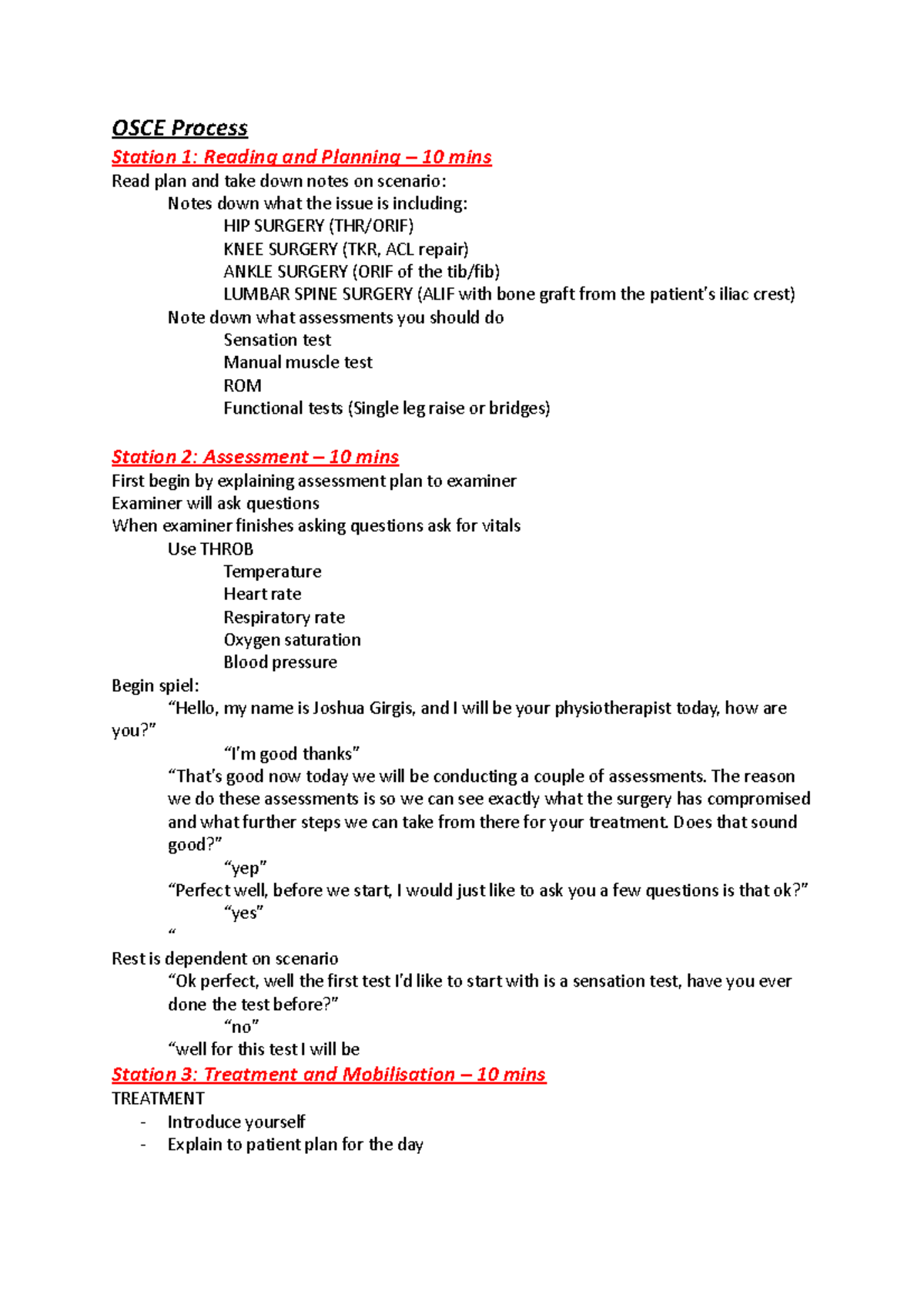 OSCE Process - OSCE Process Station 1: Reading and Planning – 10 mins ...