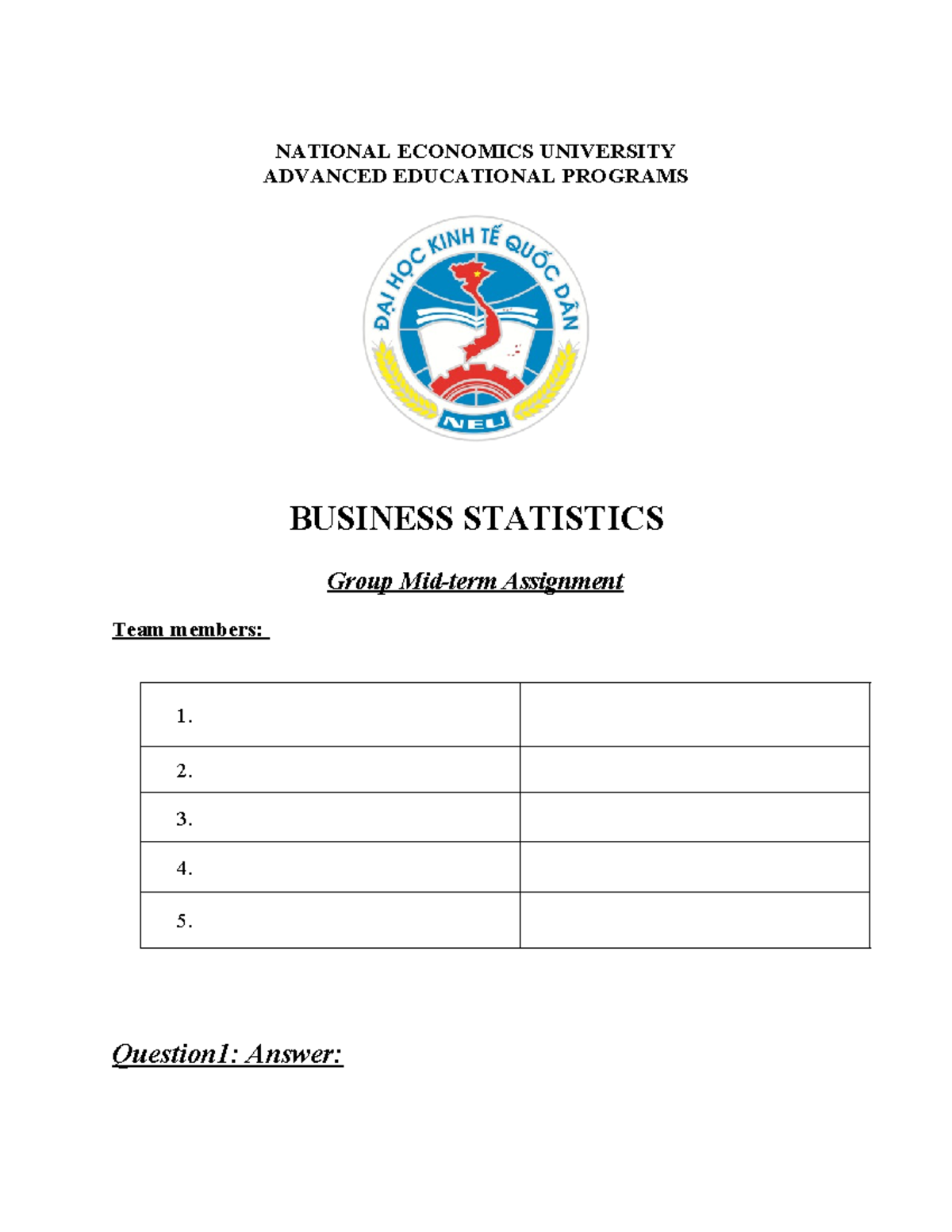Business- Statistics - NATIONAL ECONOMICS UNIVERSITY ADVANCED ...