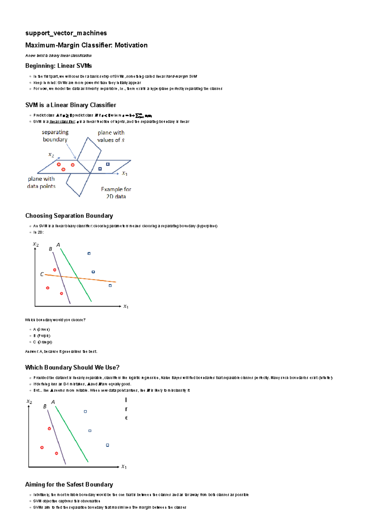 Support Vector Machines Supportvectormachines Maximum Margin