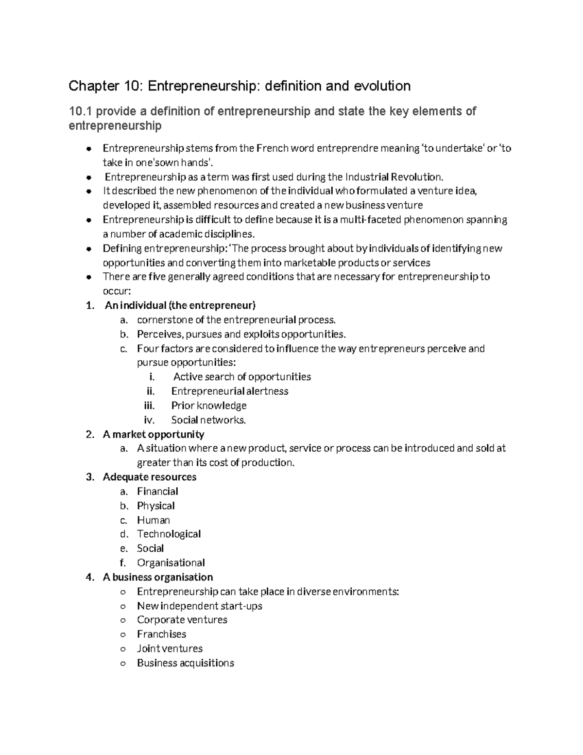 Chapter 10 Entrepreneurship definition and evolution - Chapter 10 ...