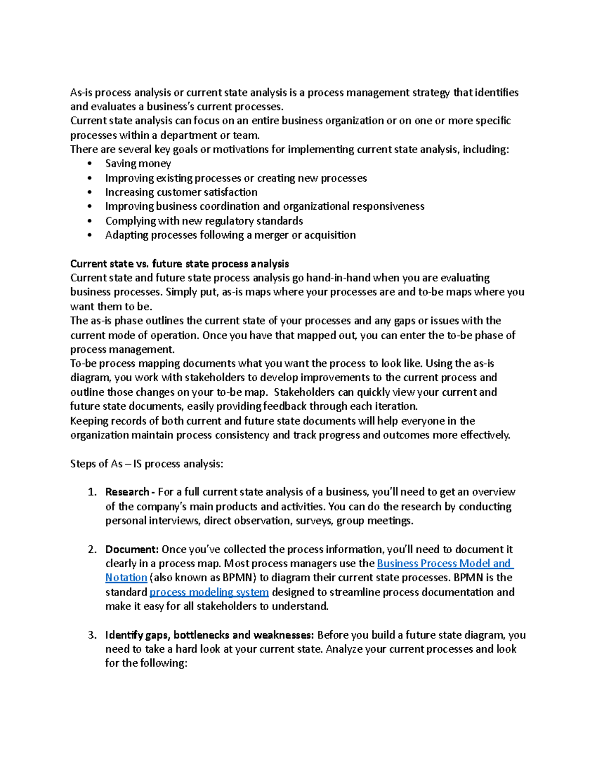 Current state analysis - Current state analysis can focus on an enire ...