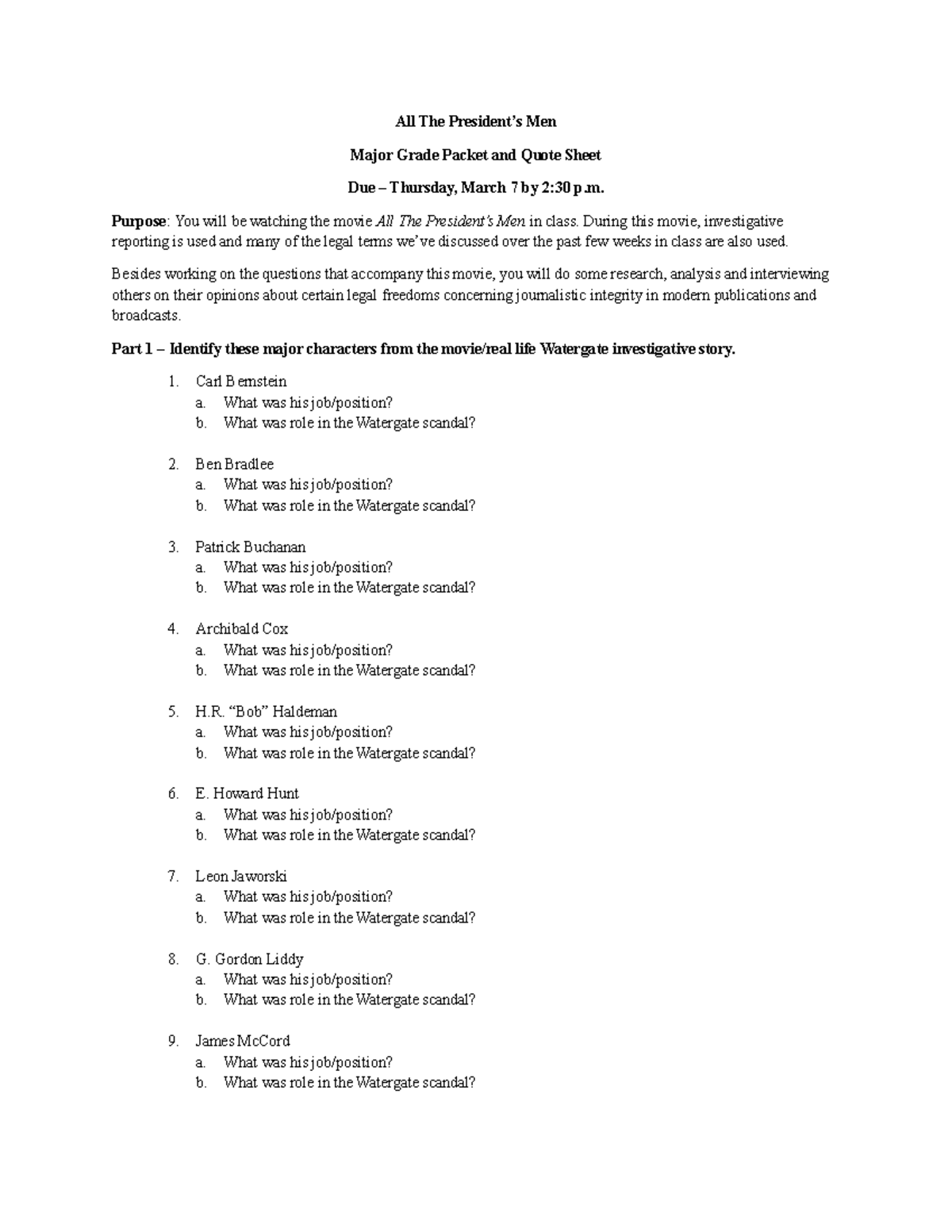 Major Grade ATPM Movie Packet - All The President’s Men Major Grade ...