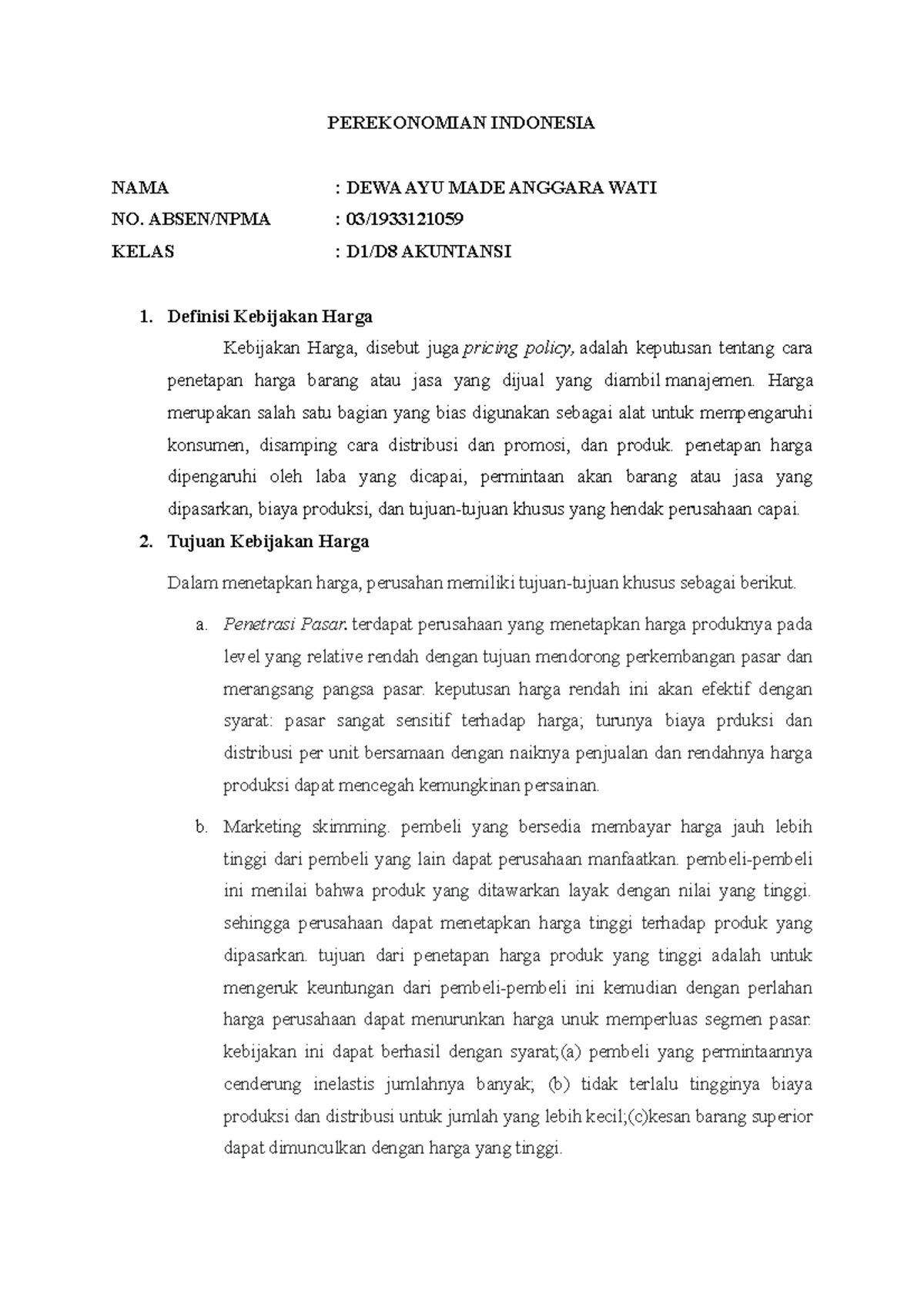 Tugas 14 pi - perekonomian indonesia - PEREKONOMIAN INDONESIA NAMA ...