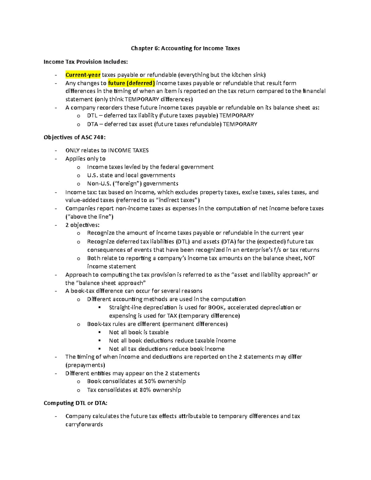 Chapter 6 Accounting for Income Taxes - Chapter 6: Accounting for ...