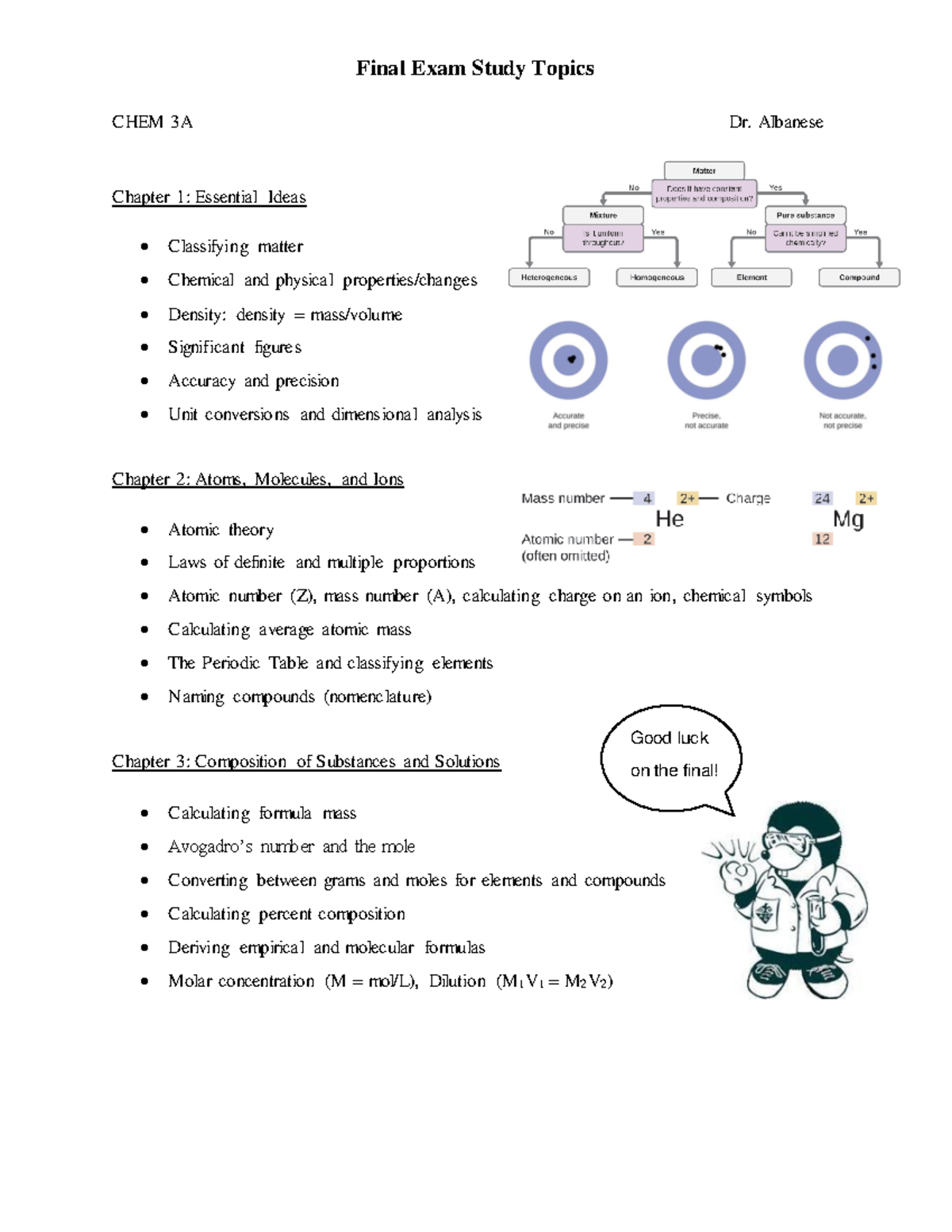 CHEM 3A Final Exam study topics - Final Exam Study Topics CHEM 3A Dr ...