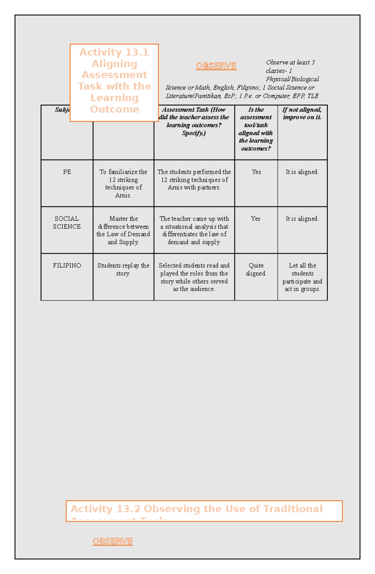 FIELD STUDY 1 LE13 - Observe at least 3 classes- 1 Physical/Biological ...