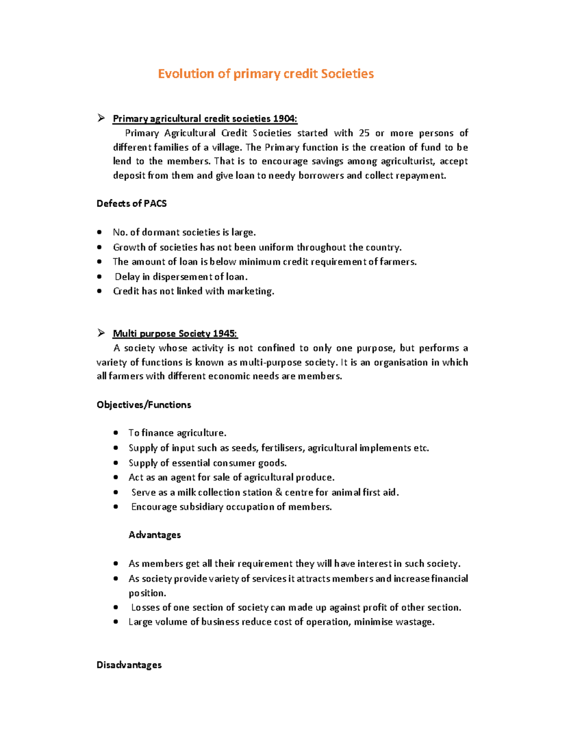 Evolution of primary credit societies - The Primary function is the ...