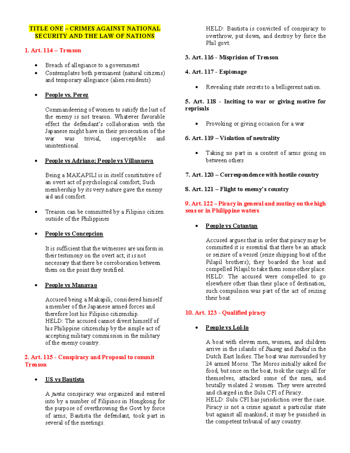 RPC Landmark Cases Annotated - Title 1-8 - TITLE ONE – CRIMES AGAINST ...