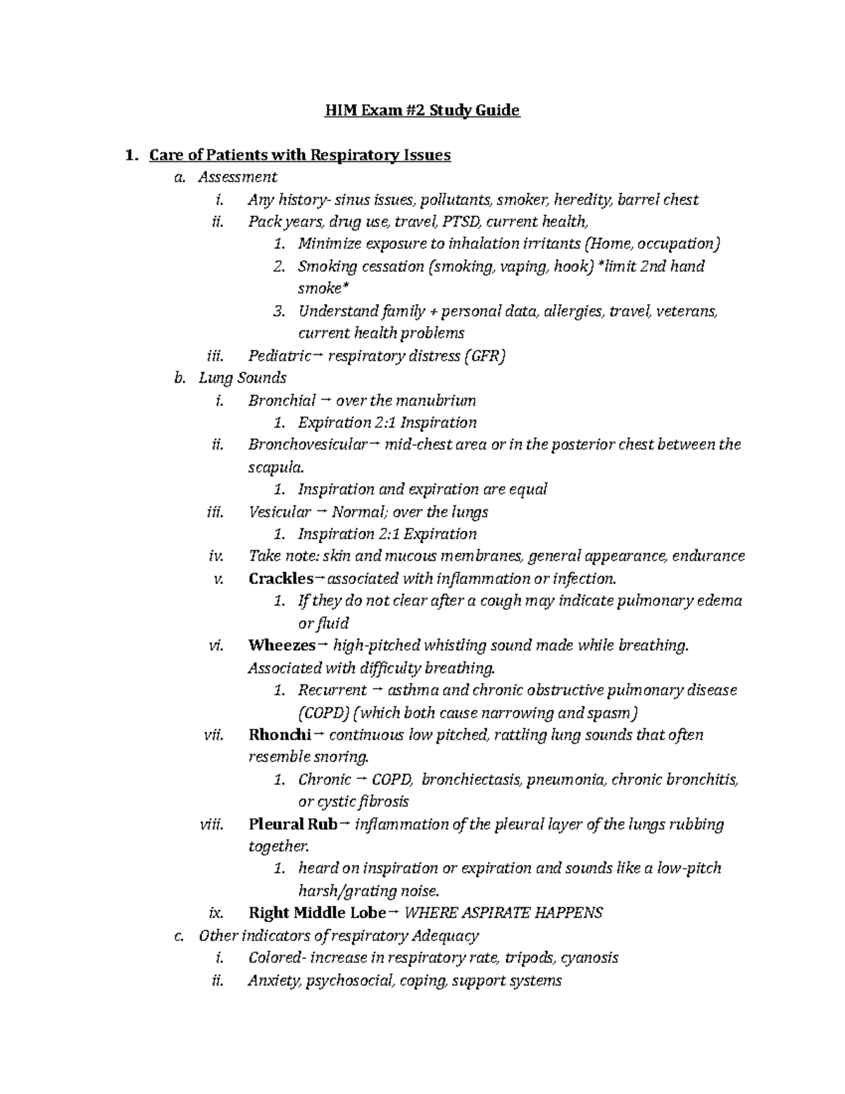 HIM Exam #2 Study Guide - HIM Exam #2 Study Guide 1. Care of Patients ...