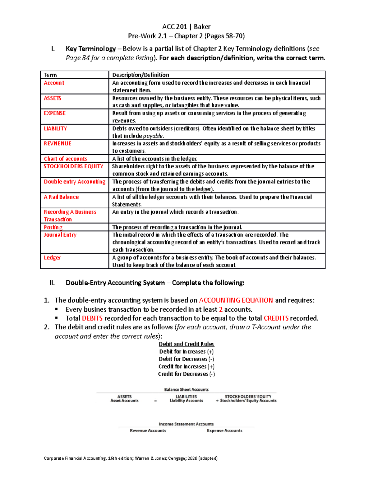Pre Work 2.1 ACC 201 - ACC 201 | Baker Pre-Work 2 – Chapter 2 (Pages 58 ...