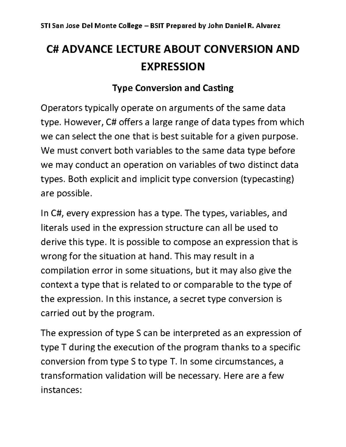 C Sharp Advance Lecture about Conversion and Expression - C# ADVANCE ...