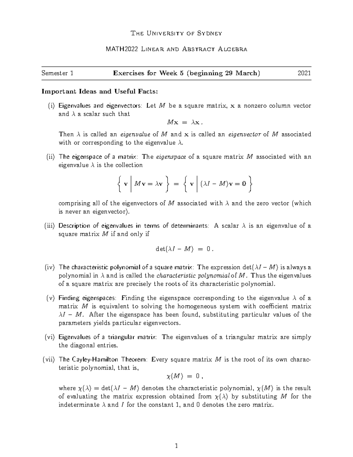 MATH2022 Tutorial Week 05 - The University of Sydney MATH2022 Linear ...