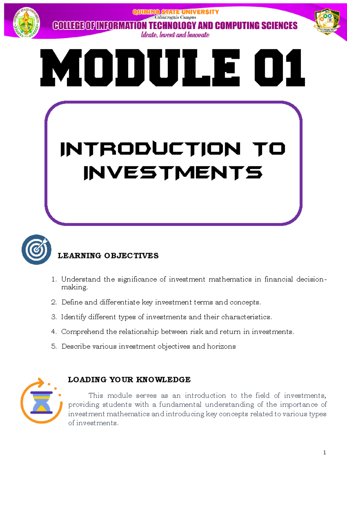 Full module -MOI modified - MODULE 01 LEARNING OBJECTIVES ####### 1 ...
