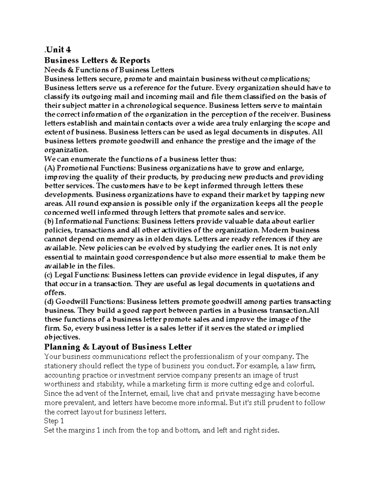 Unit 4 Business letter and reports - .Unit 4 Business Letters & Reports ...