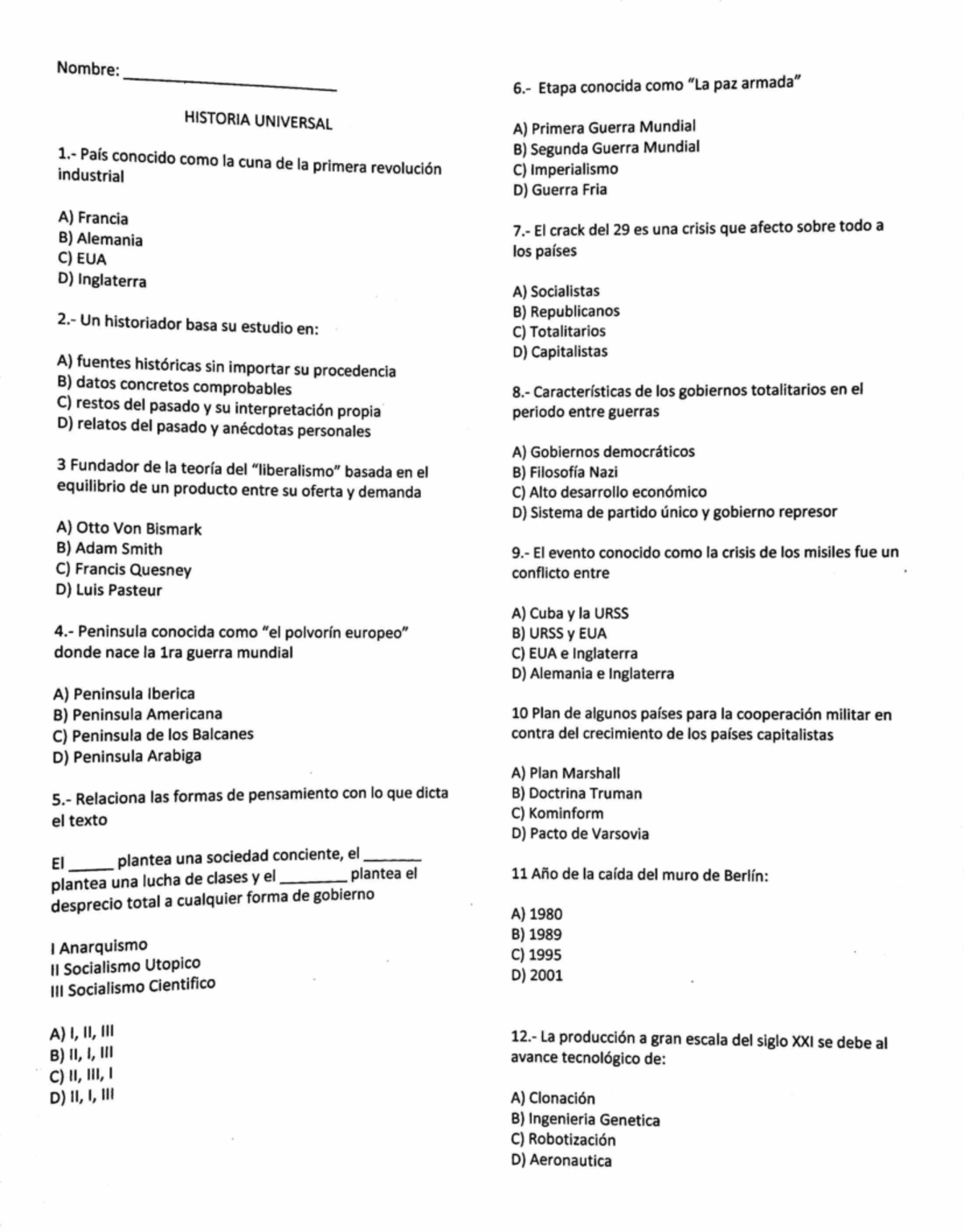 Examen para prácticar tipo UNAM - examen de admision - Studocu