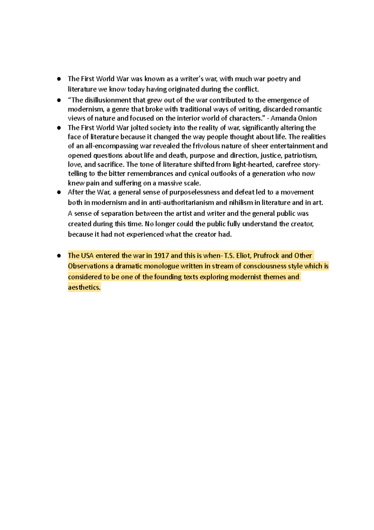 English Advanced - WW1 - Module B - The First World War was known as a ...