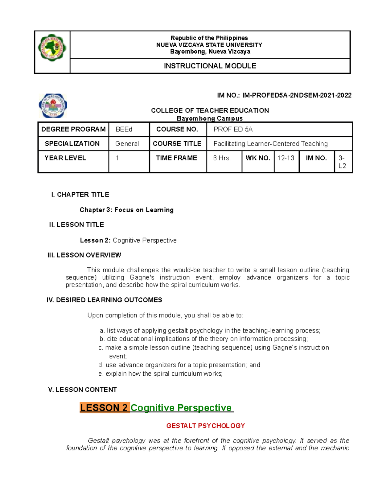 21-2 Module 3 - PART II- PROF ED 5A - Republic of the Philippines NUEVA ...
