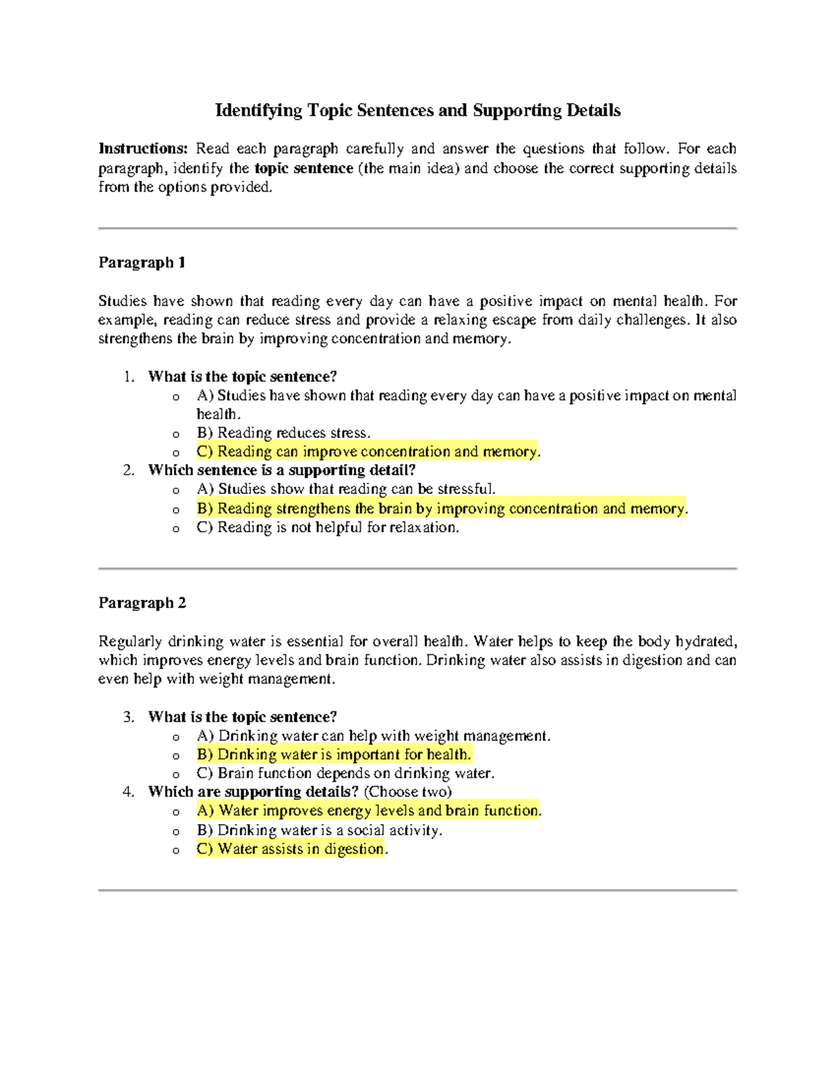 LCC - notes - Identifying Topic Sentences and Supporting Details ...