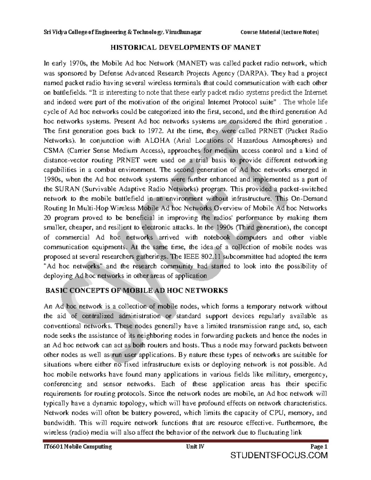 104624 - 4 th unit - IT6601 Mobile Computing Unit IV Page 1 HISTORICAL ...