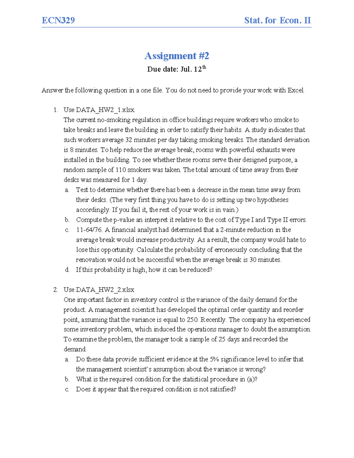 ECN329 2023SS Assignment[ 02] - ECN329 Stat. for Econ. II Assignment ...