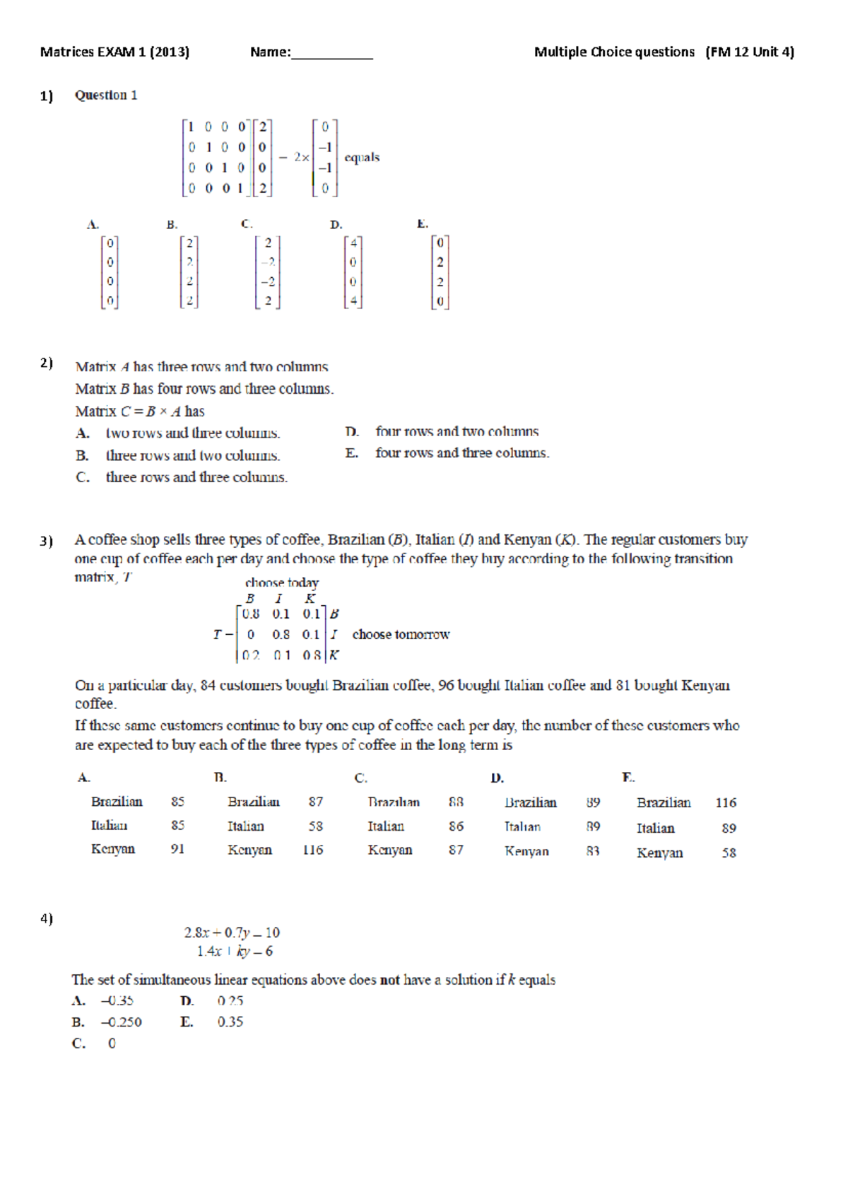 Matrices EXAM 1 - Studocu