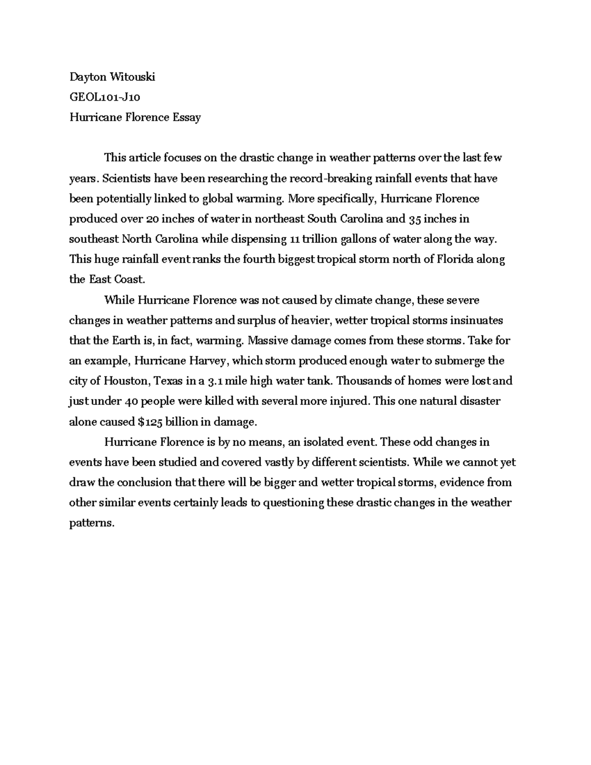 Hurricane Florence - Grade: A - Dayton Witouski GEOL101-J Hurricane ...